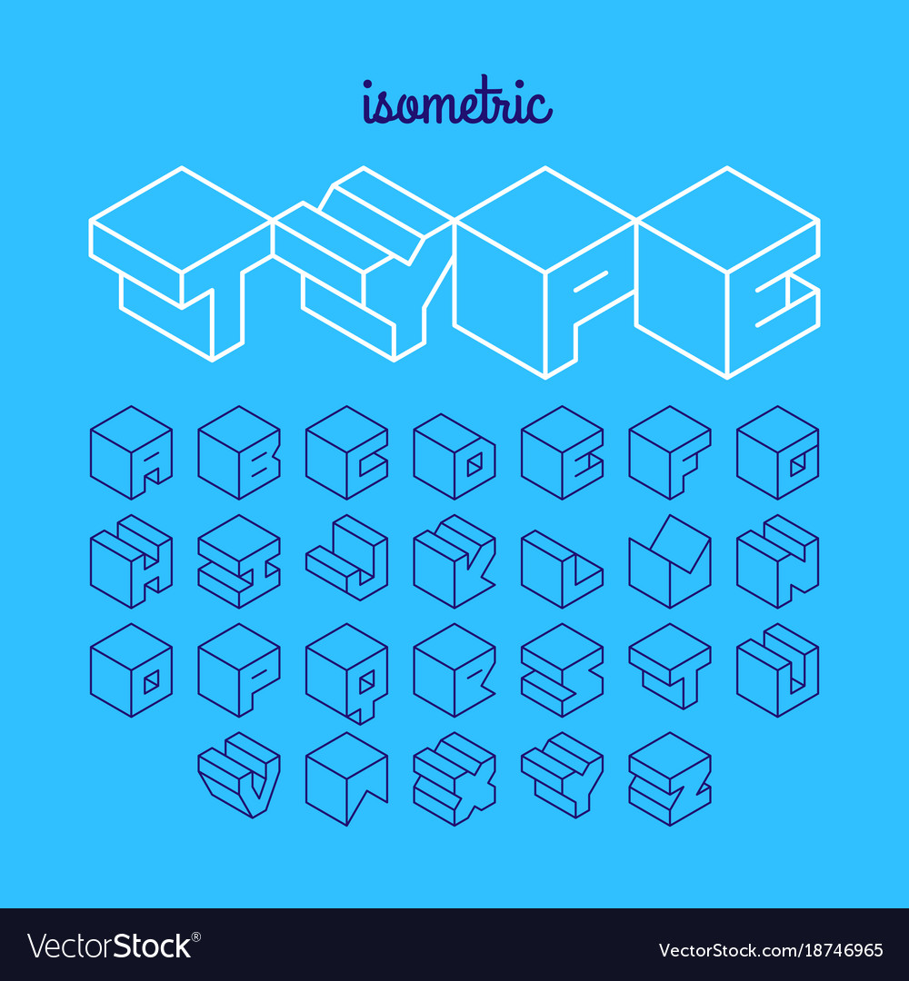 Isometric 3d outline font three-dimensional Vector Image Isometric 3d outline font three-dimensional Vector Image