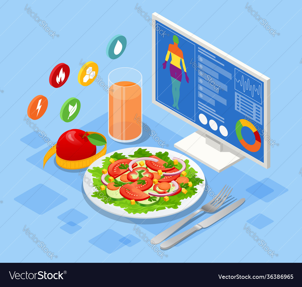 Isometric diet programs diet plan concept Vector Image