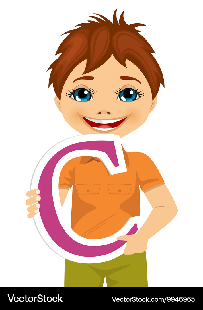 Little boy holding the c letter Royalty Free Vector Image