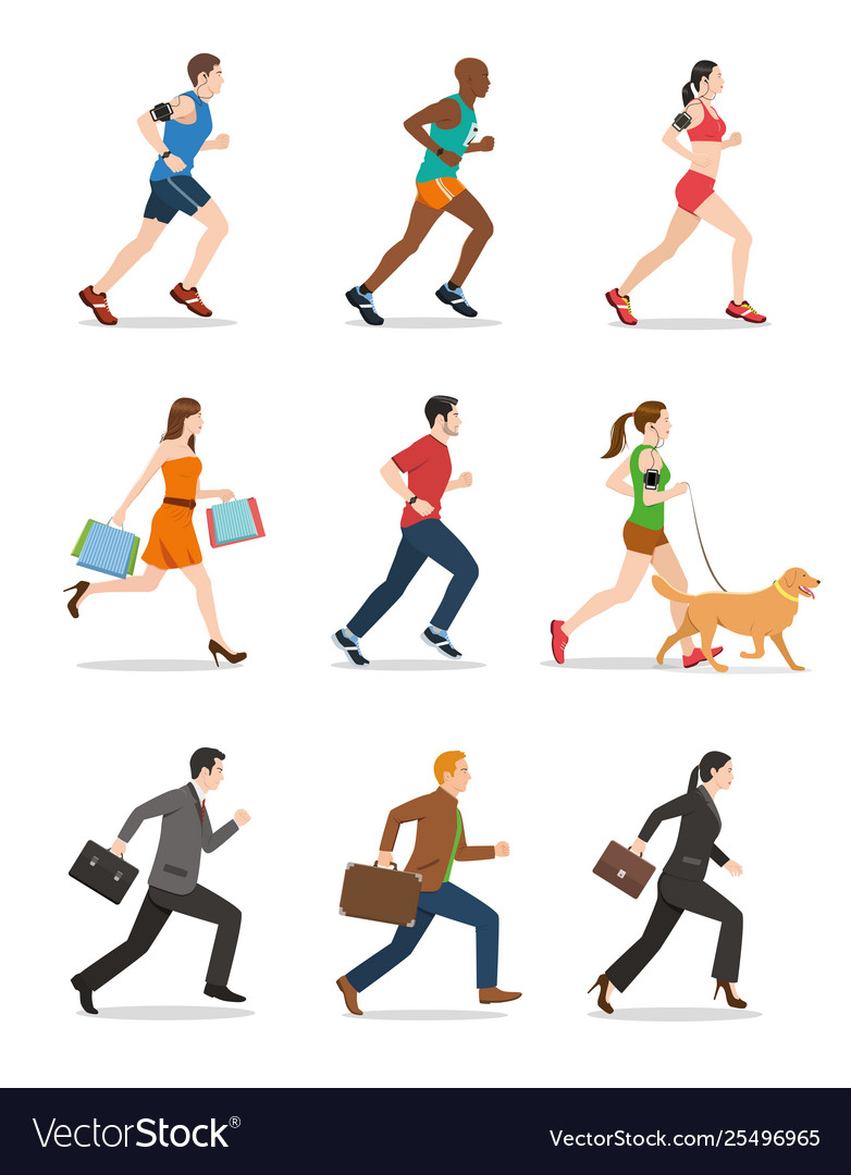 Men and women running Royalty Free Vector Image