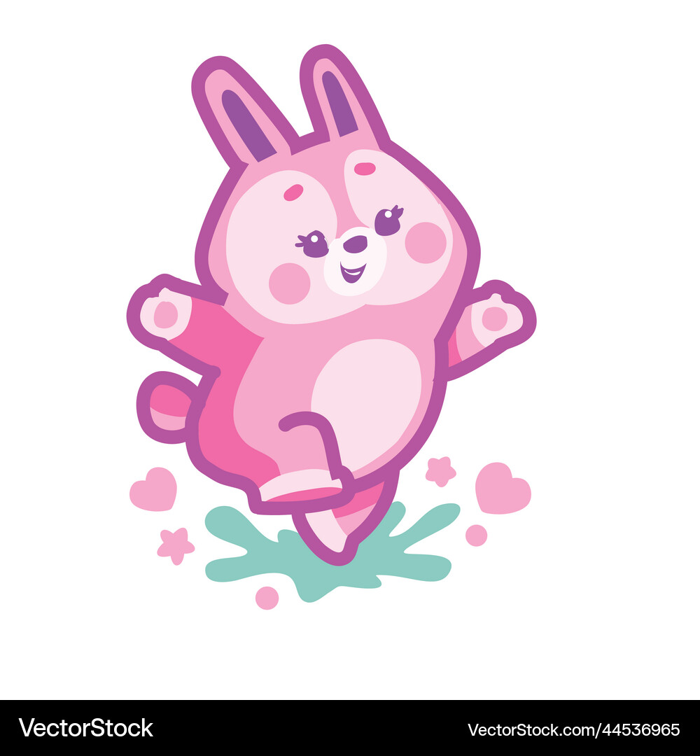 Stylized pink hare jumping merrily cartoon Vector Image