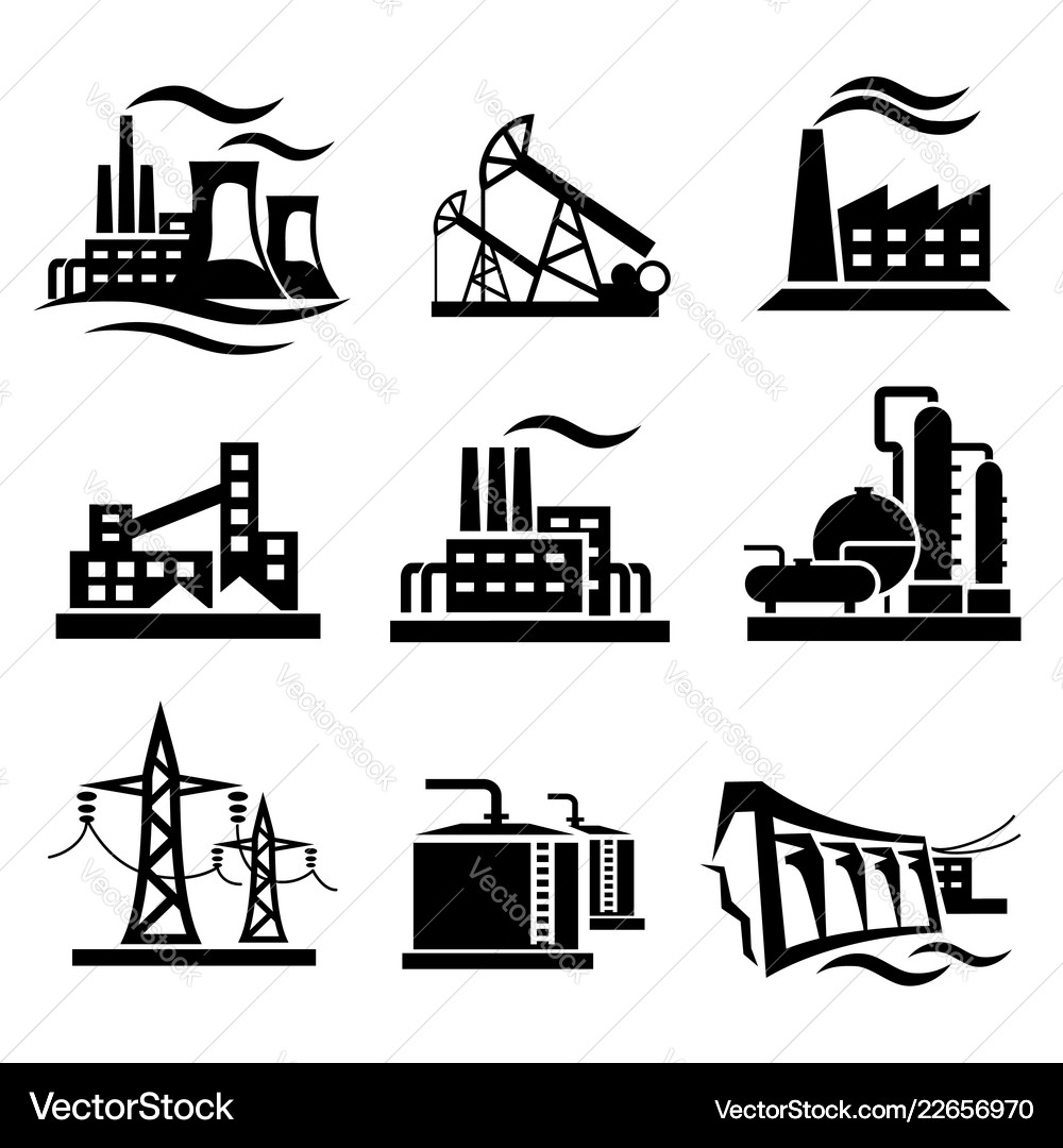 Icons collection different power plants and Vector Image