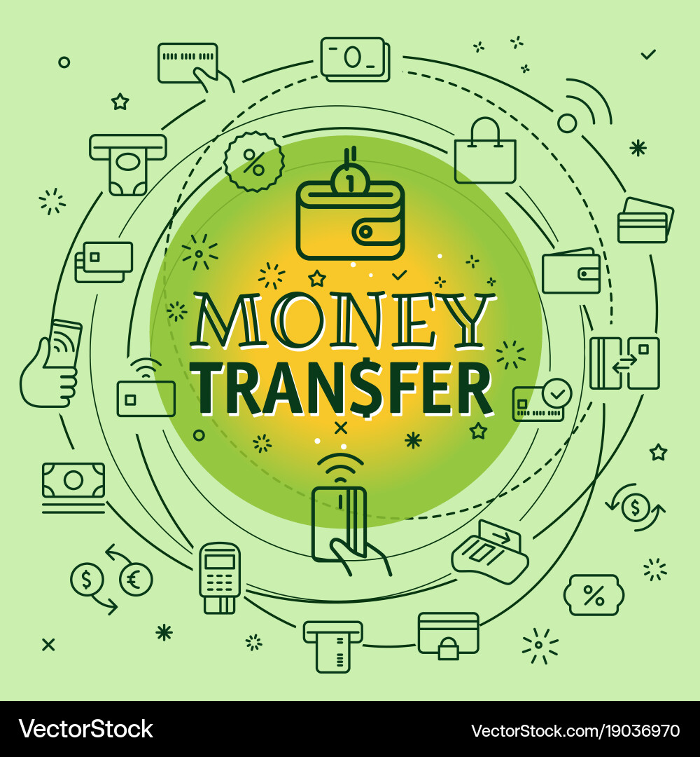 Money transfer concept different thin line icons Vector Image