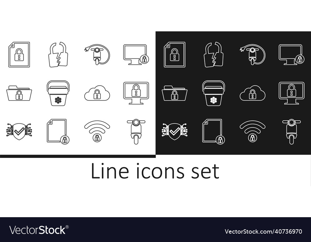 Set Line Scooter Lock On Monitor Electric Vector Image