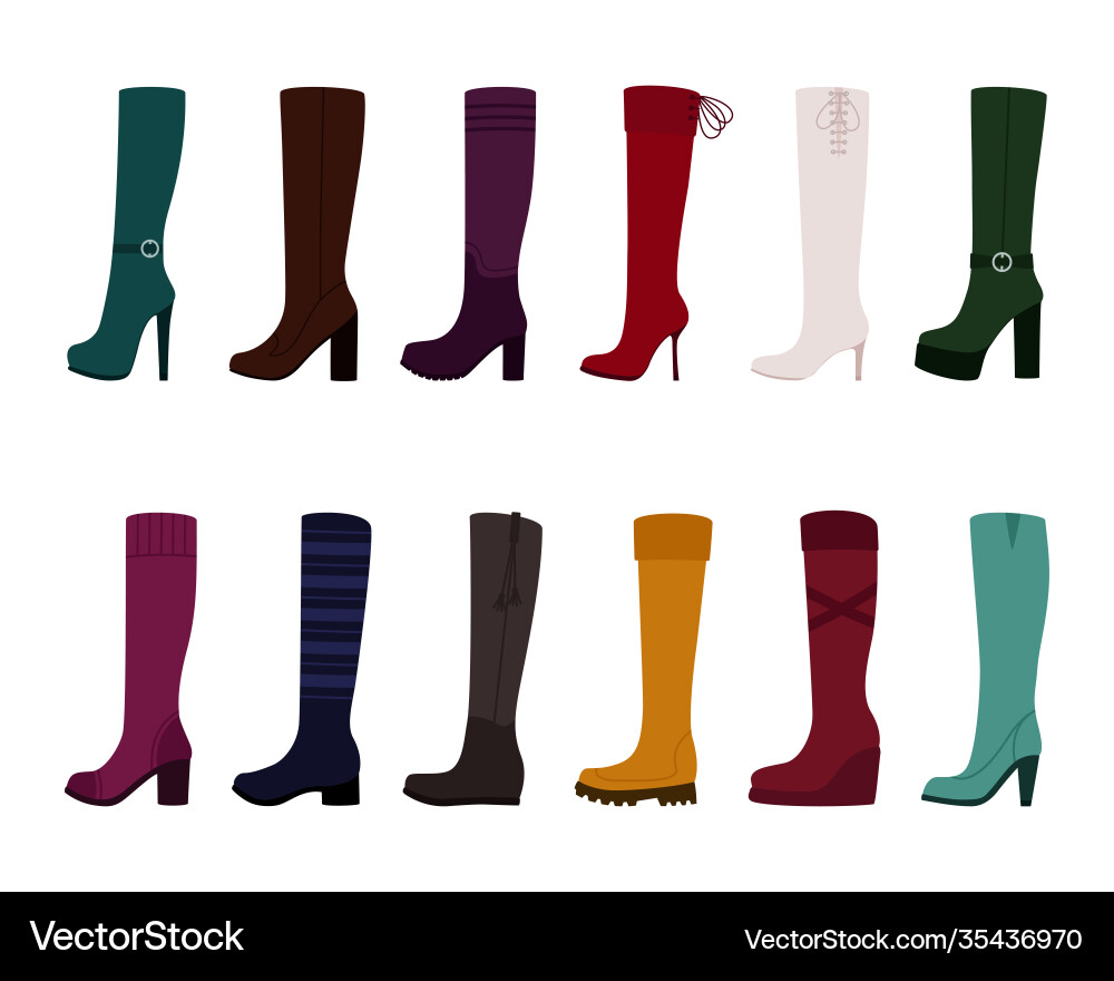 Set women boots on white background Royalty Free Vector