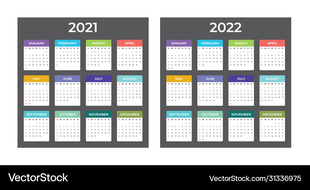 2021-2022 calendar - template mock Royalty Free Vector Image