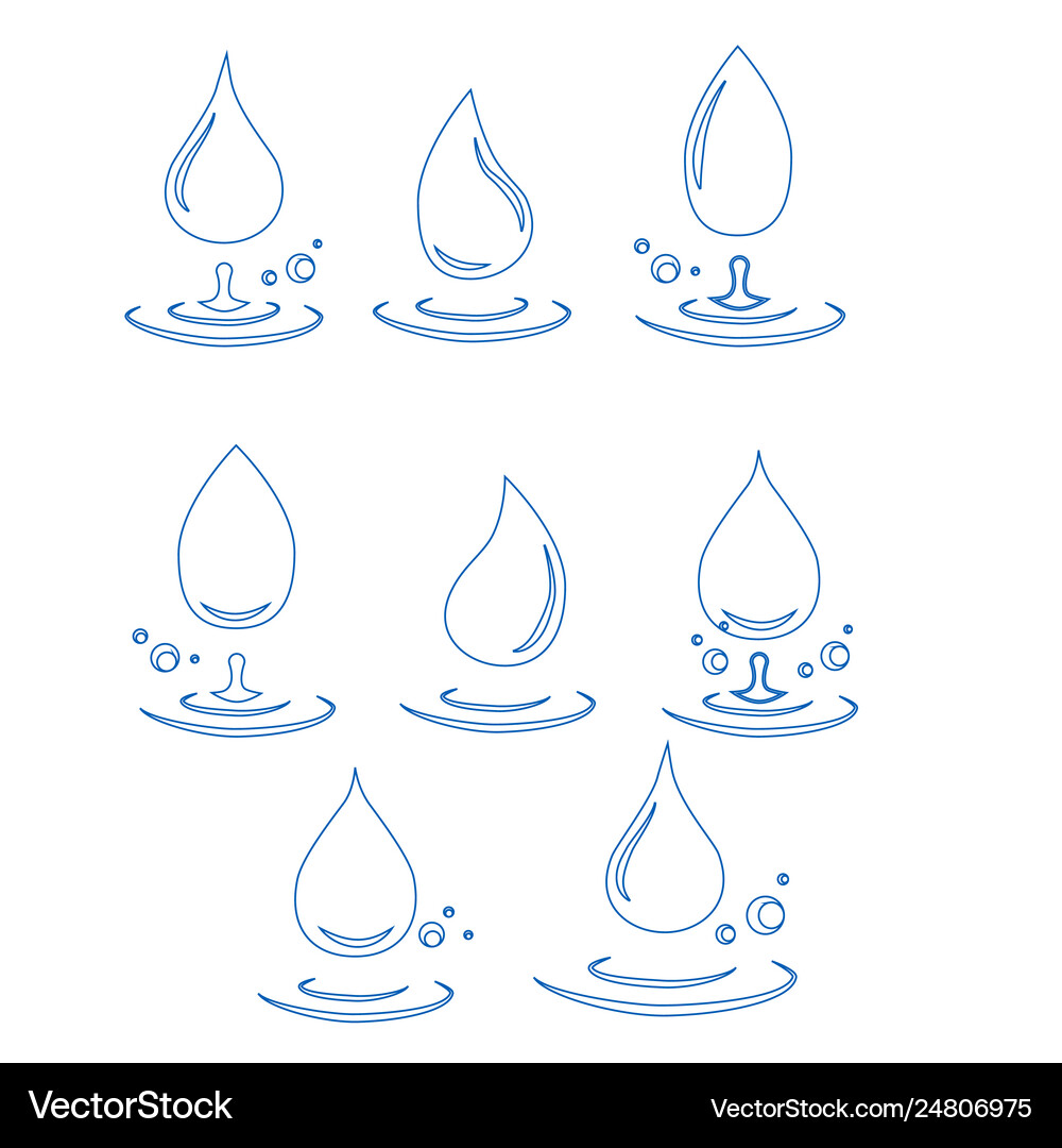 Abstract set blue water drop icons on white Vector Image