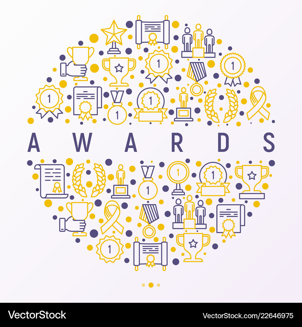 Awards concept in circle with thin line icons Vector Image