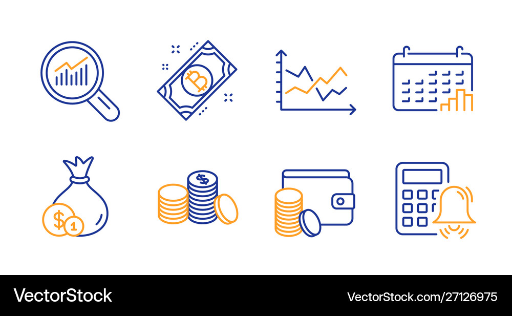 Bitcoin calendar graph and diagram chart icons Vector Image