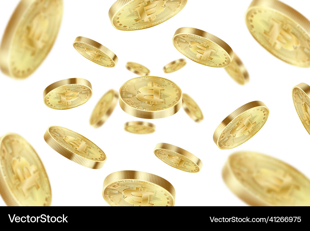 Bitcoin coins flying isolated on a white Vector Image