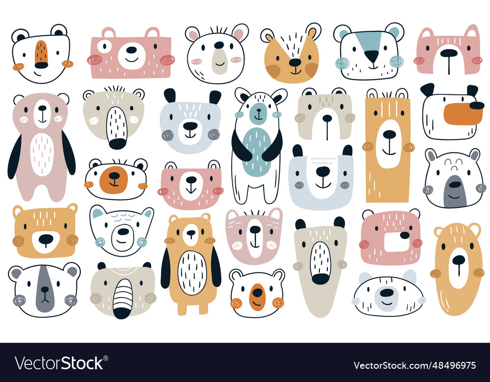 Childish funny bears wild forest animal doodle Vector Image