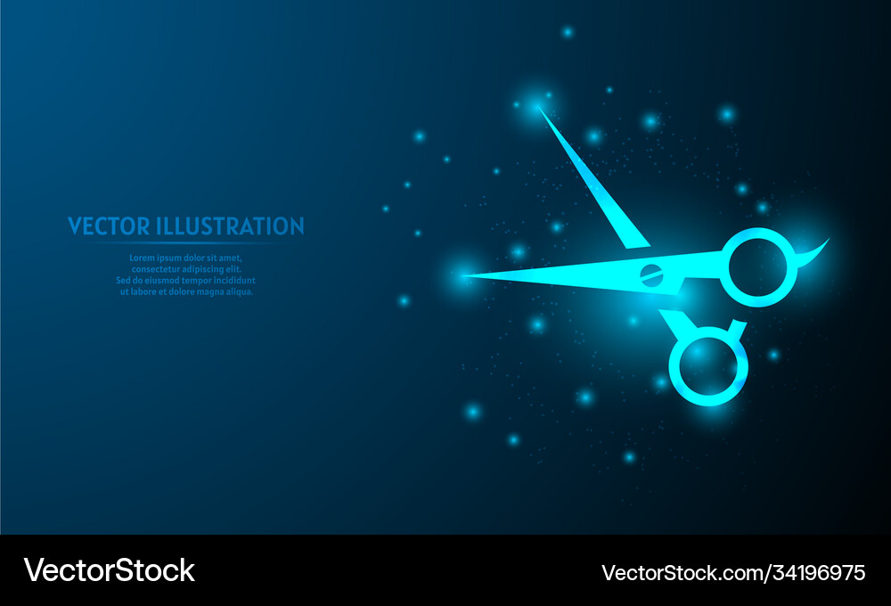 Glowing scissor on blue abstract background Vector Image