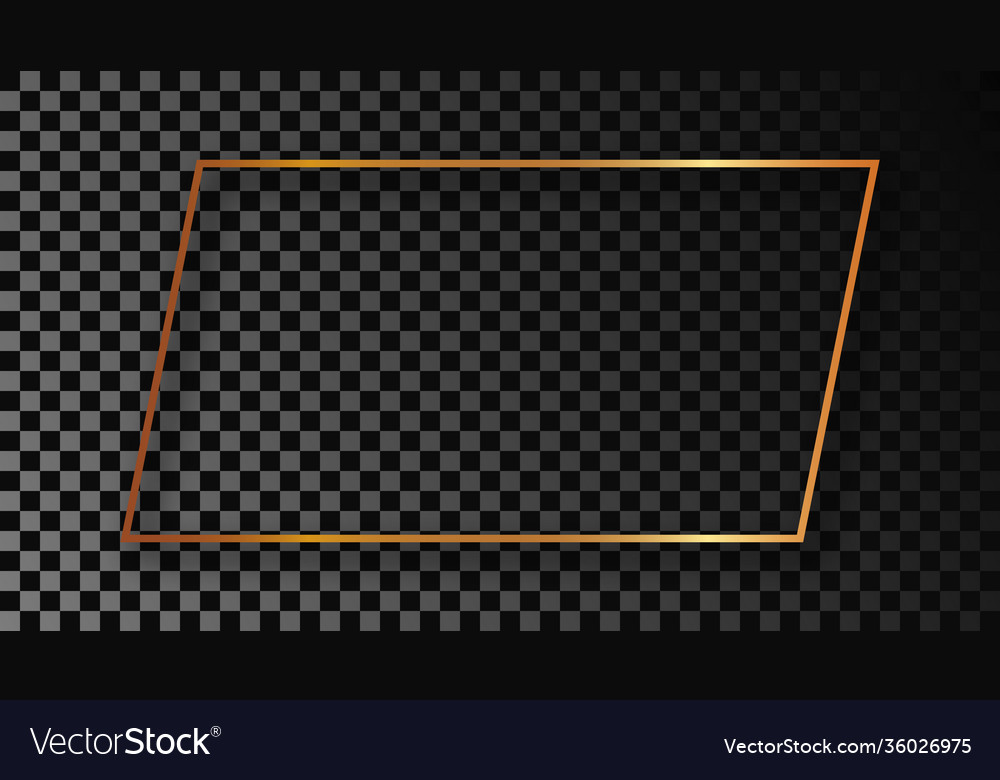 Gold glowing rectangular shape frame with shadow Vector Image