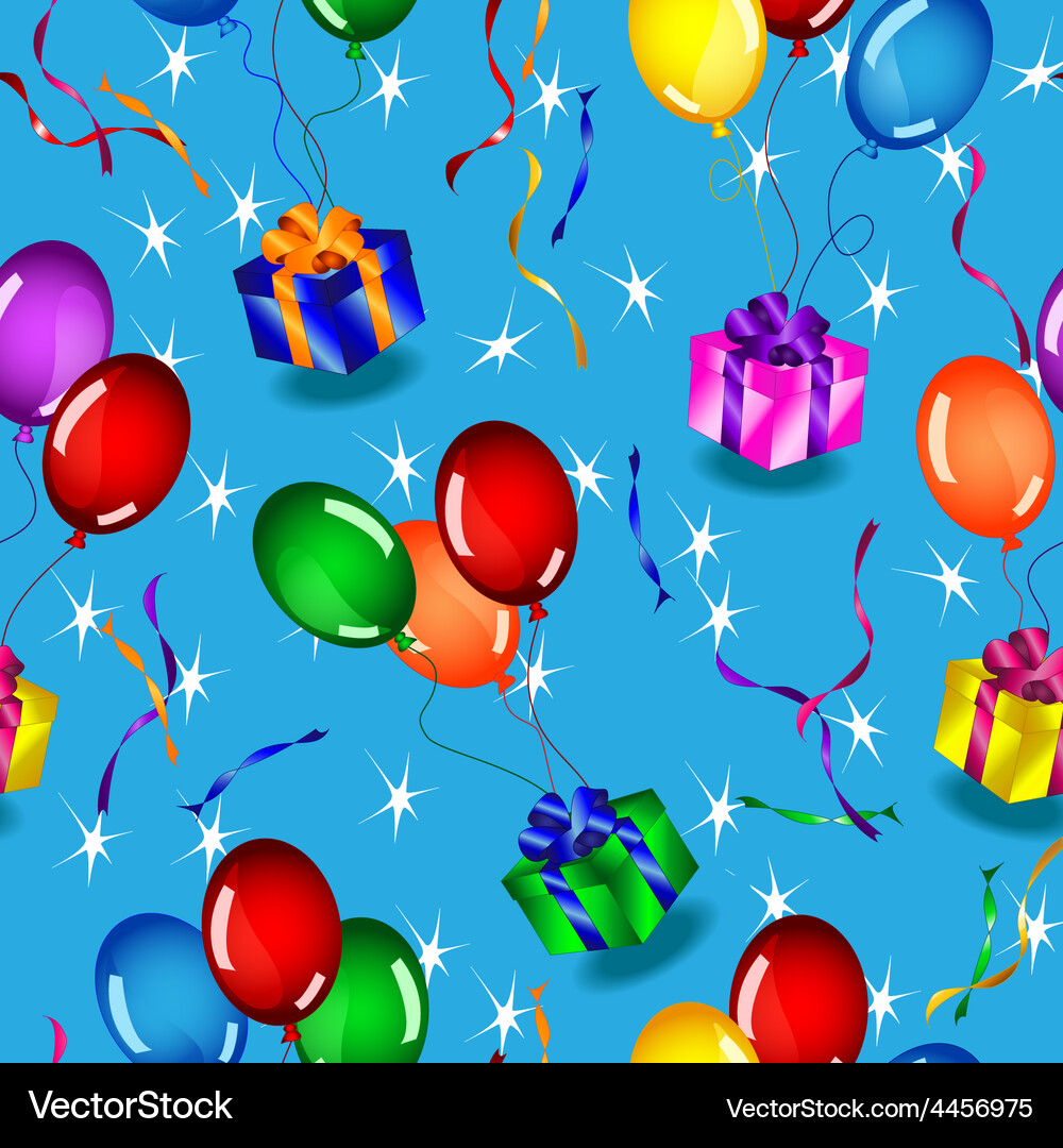 Seamless gifts and balloons pattern over blue Vector Image