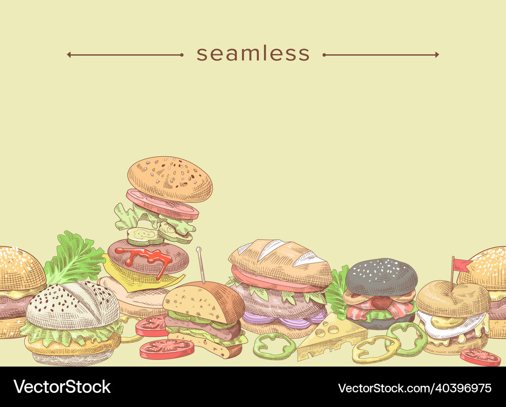 Sketch seamless burger menu hand drawn hamburger Vector Image