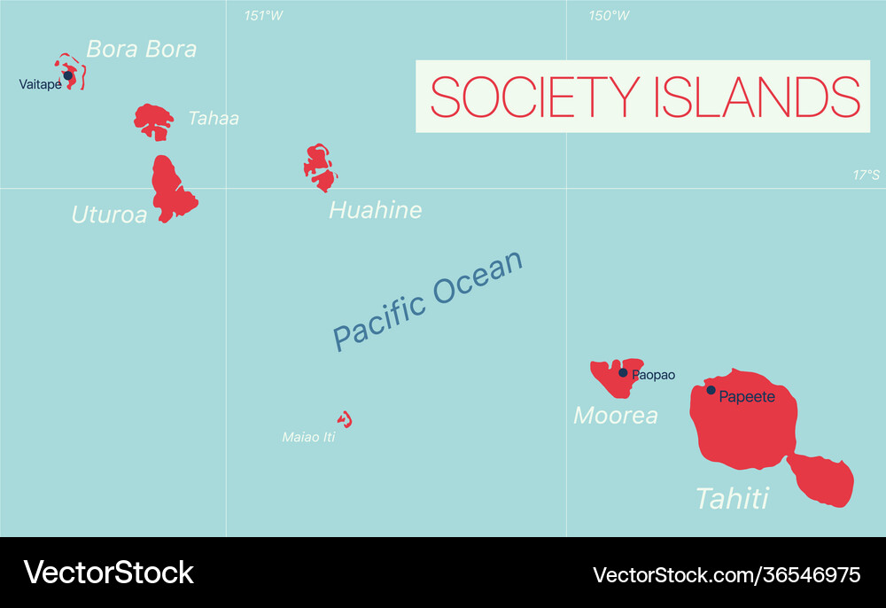 Society islands detailed editable map Royalty Free Vector