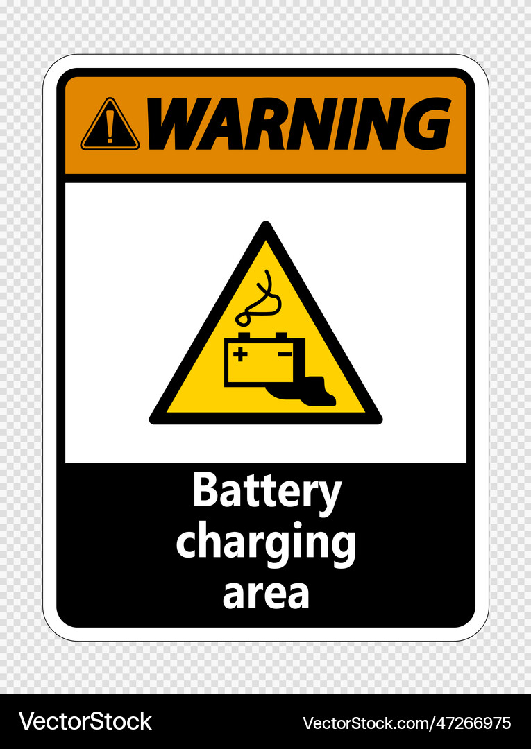 Warning battery charging area sign on transparent Vector Image