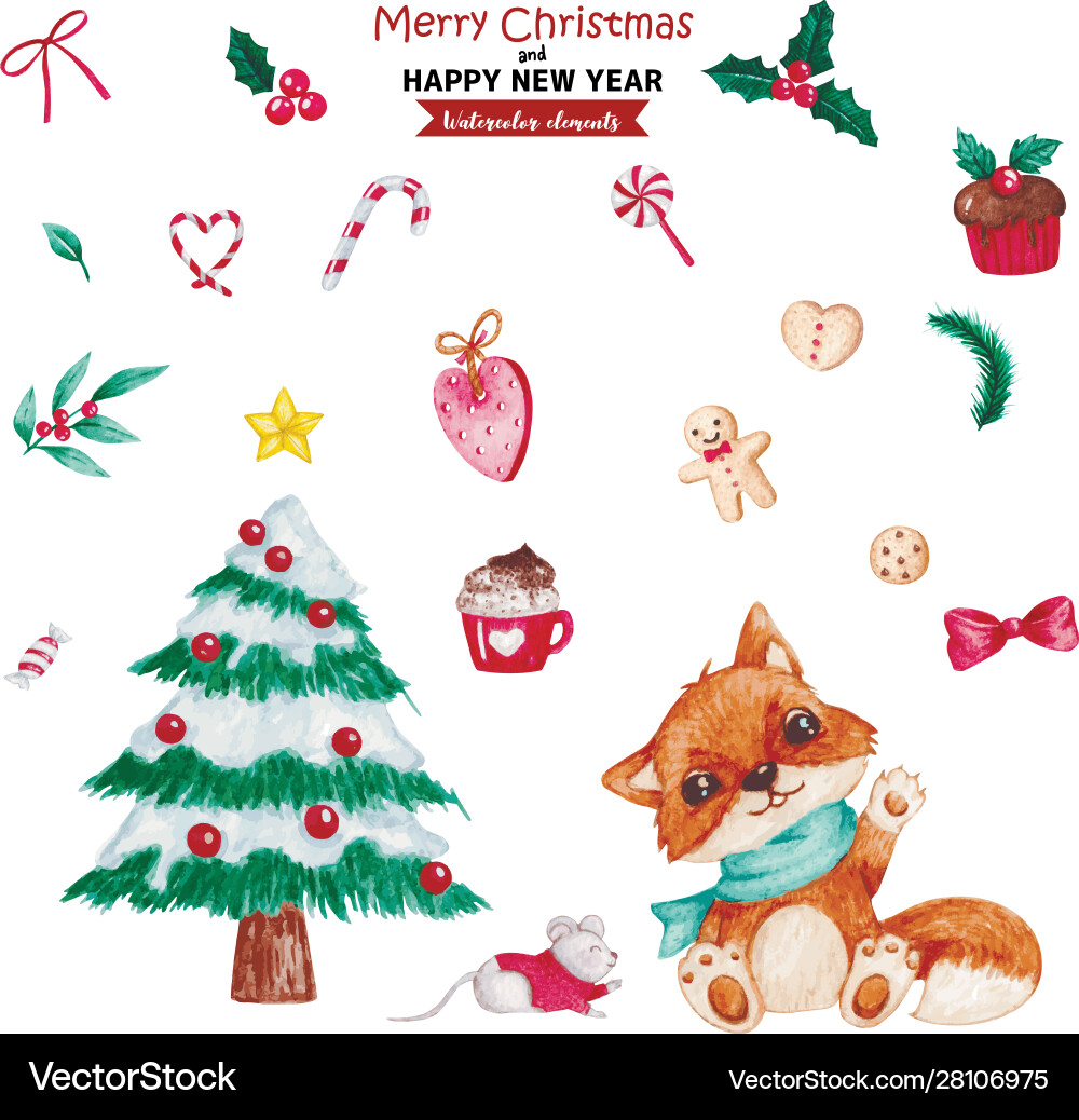Watercolor elements christmas set Royalty Free Vector Image