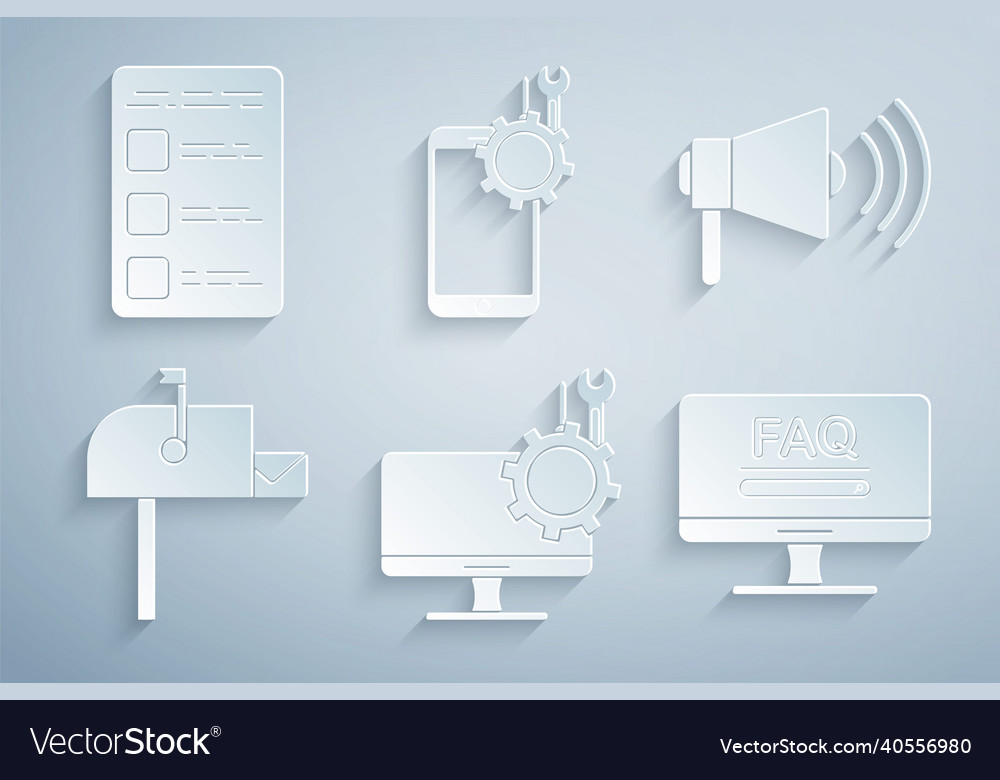 Set computer monitor service megaphone open mail Vector Image Set computer monitor service megaphone open mail Vector Image