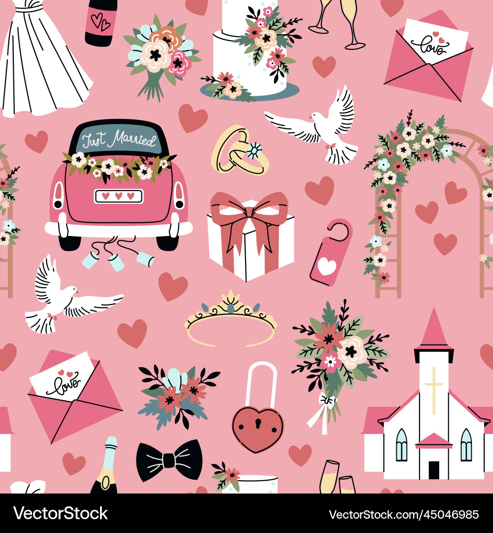Cartoon wedding seamless pattern engagement party Vector Image
