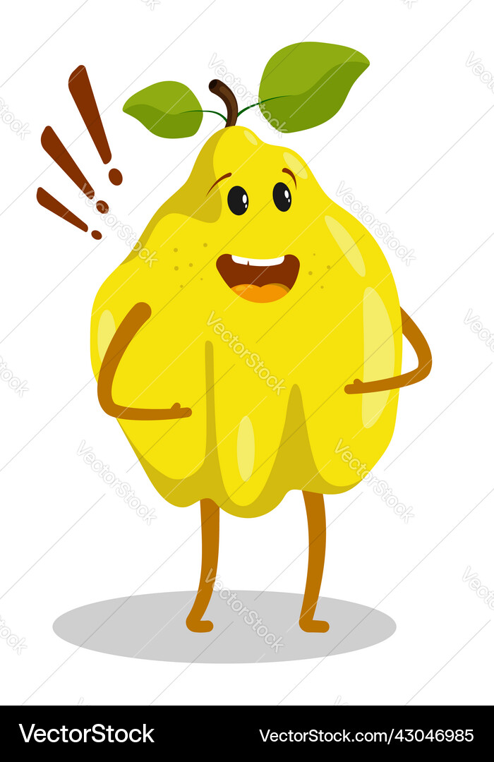 Cheerful pear quince character laughs merrily Vector Image