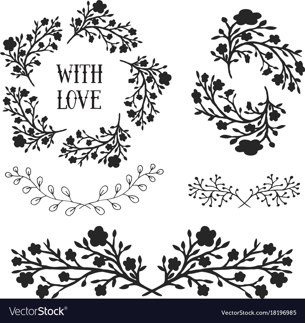 Floral design elements set frames and borders Vector Image