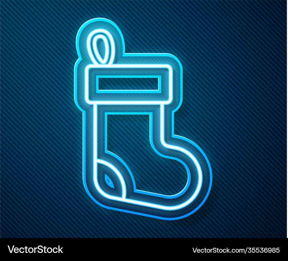 Glowing neon line christmas stocking icon isolated