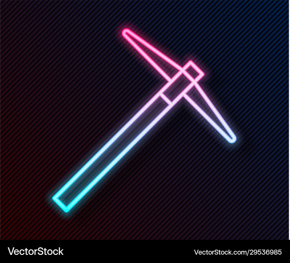 Glowing neon line pickaxe icon isolated on black Vector Image