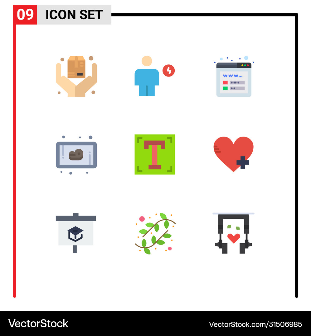 Group 9 flat colors signs and symbols for path Vector Image
