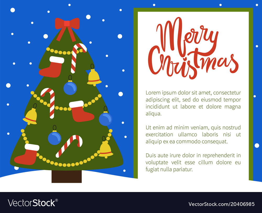 Merry christmas poster with tree decorated by toys