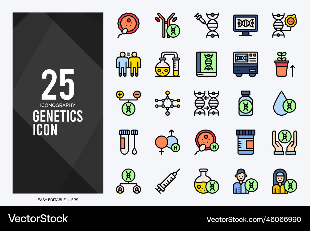 25 genetics lineal color icon pack Royalty Free Vector Image