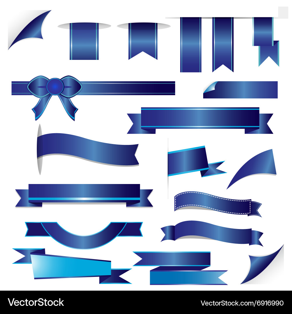 Blue ribbons set isolated on white background Vector Image