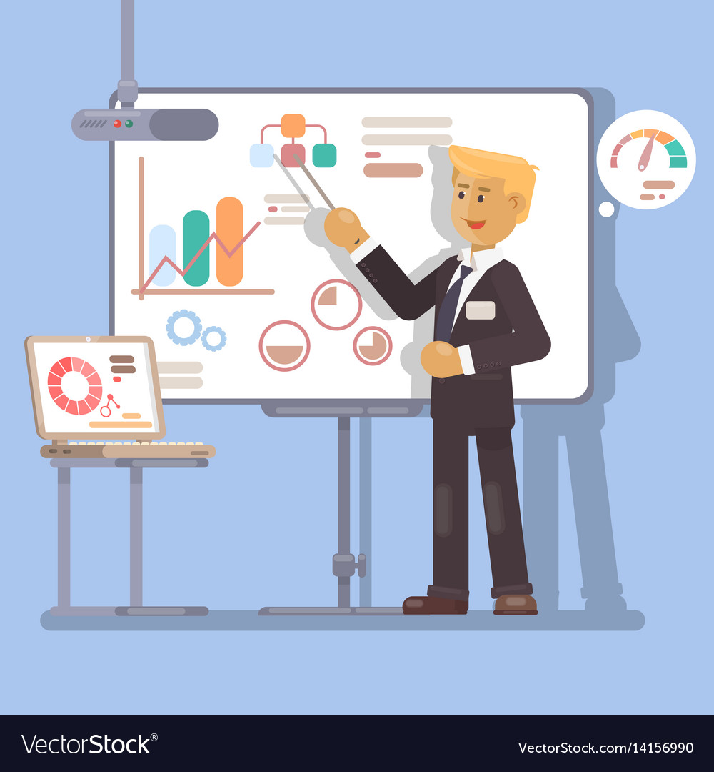 Business seminar speaker doing presentation Vector Image