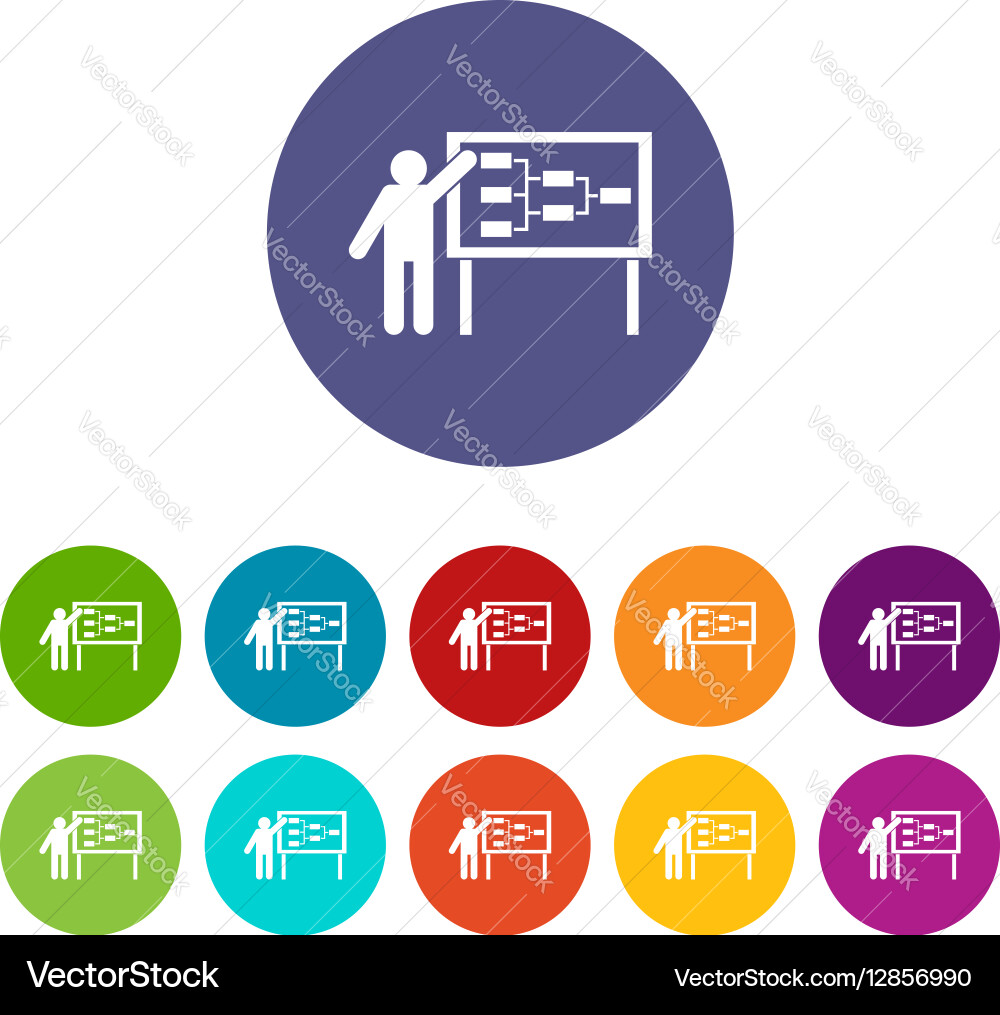 Businessman and presentation screen set icons Vector Image