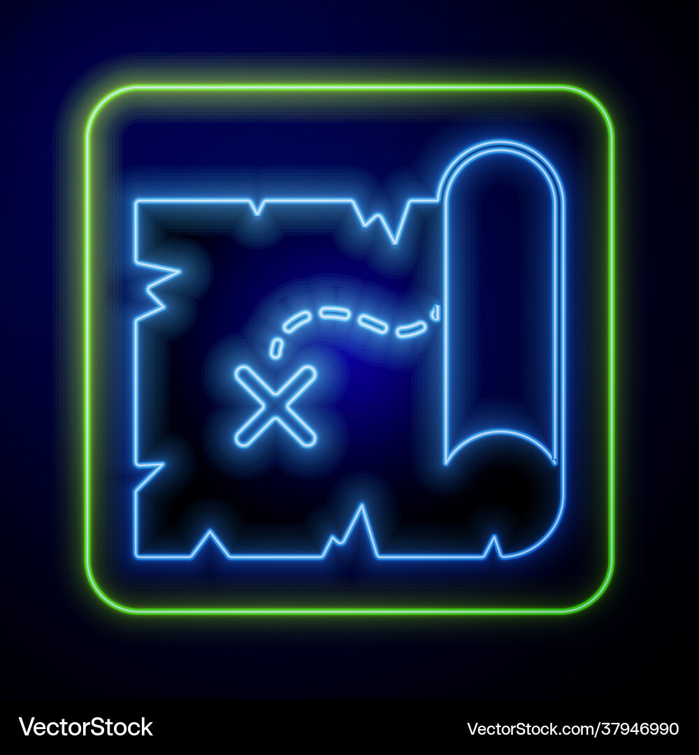 Glowing neon pirate treasure map icon isolated Vector Image