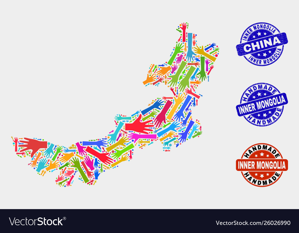 Hand composition inner mongolia map Royalty Free Vector
