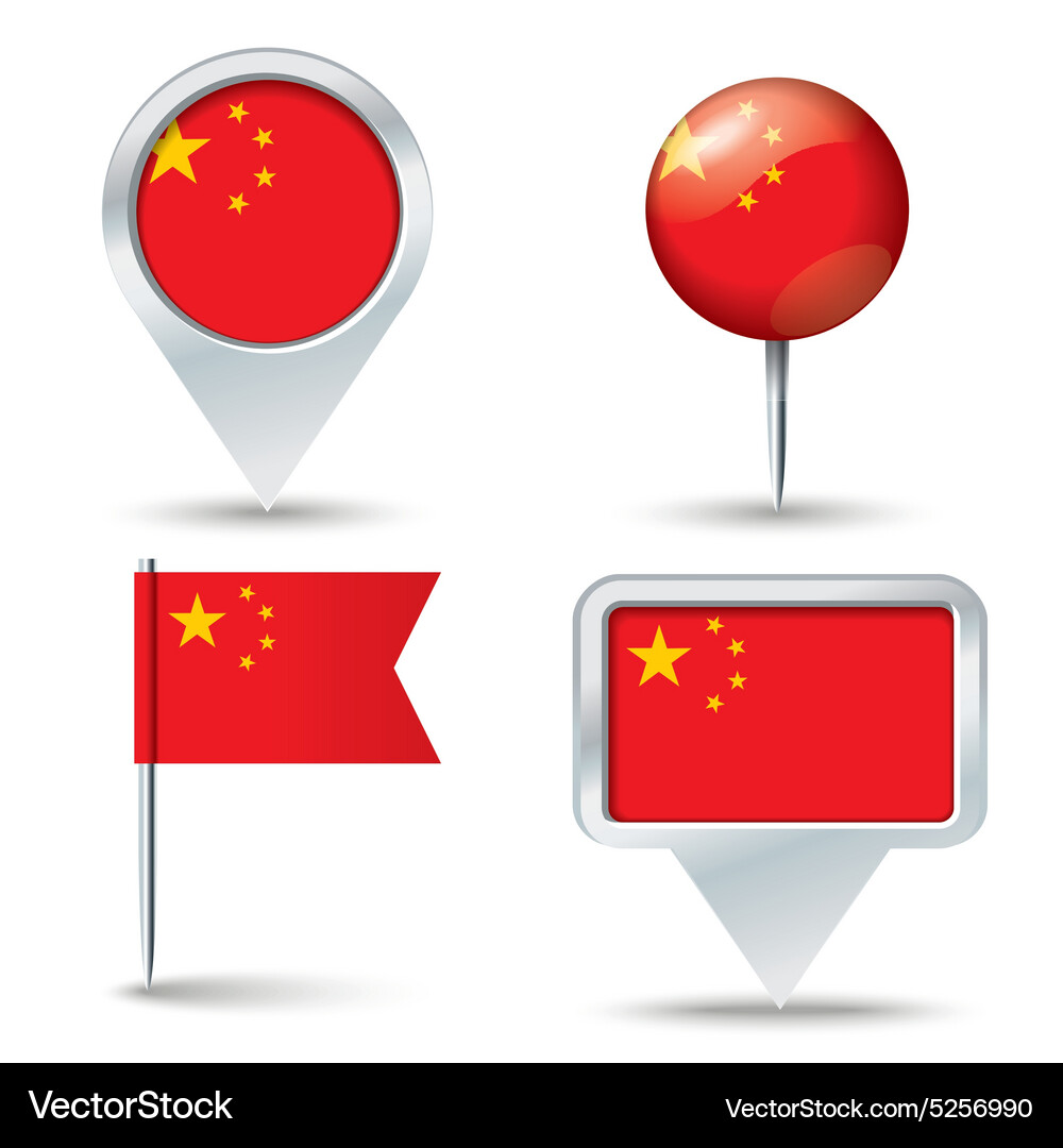 Map pins with flag of china Royalty Free Vector Image