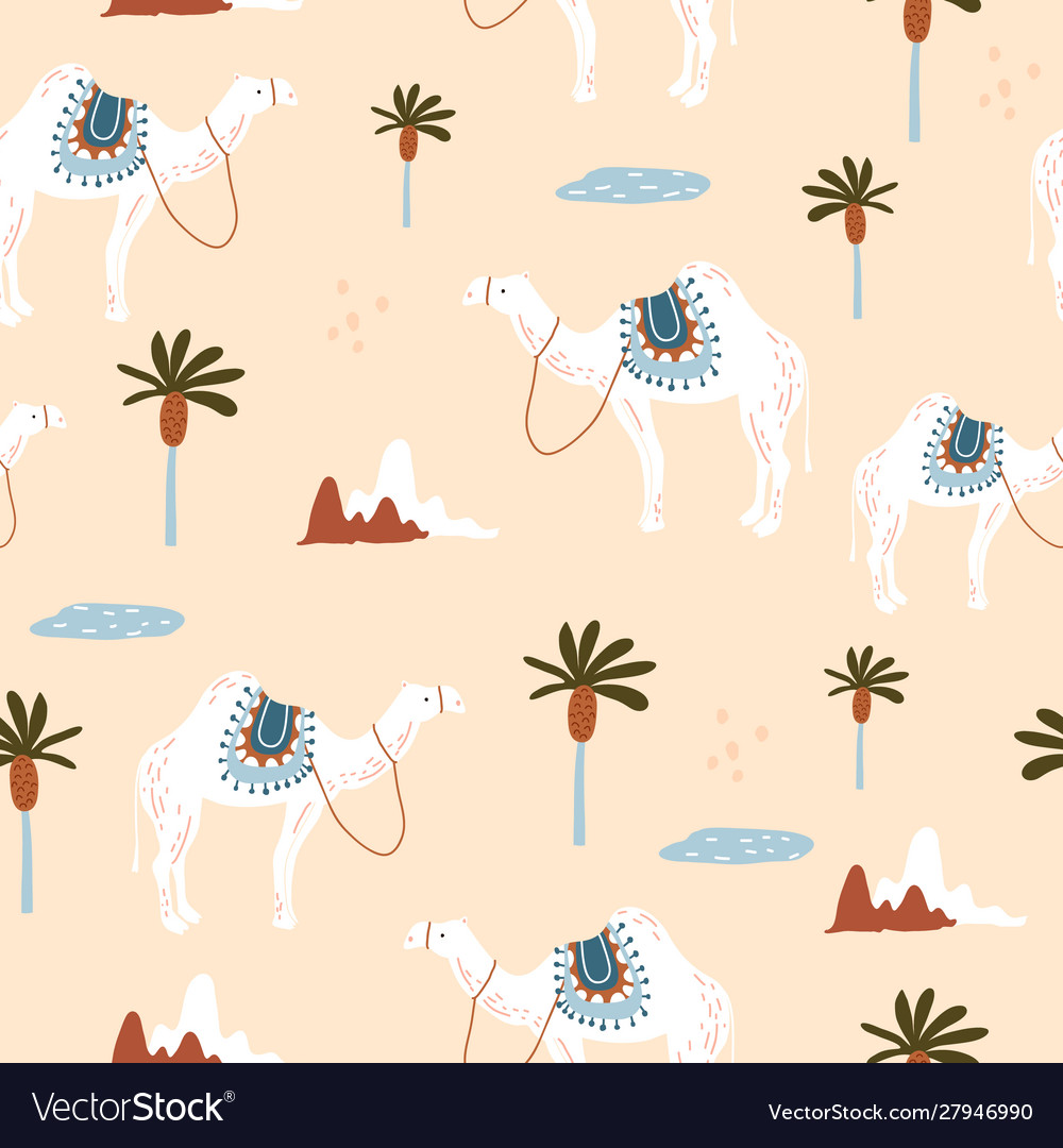 Seamless pattern with camels in desert creative Vector Image