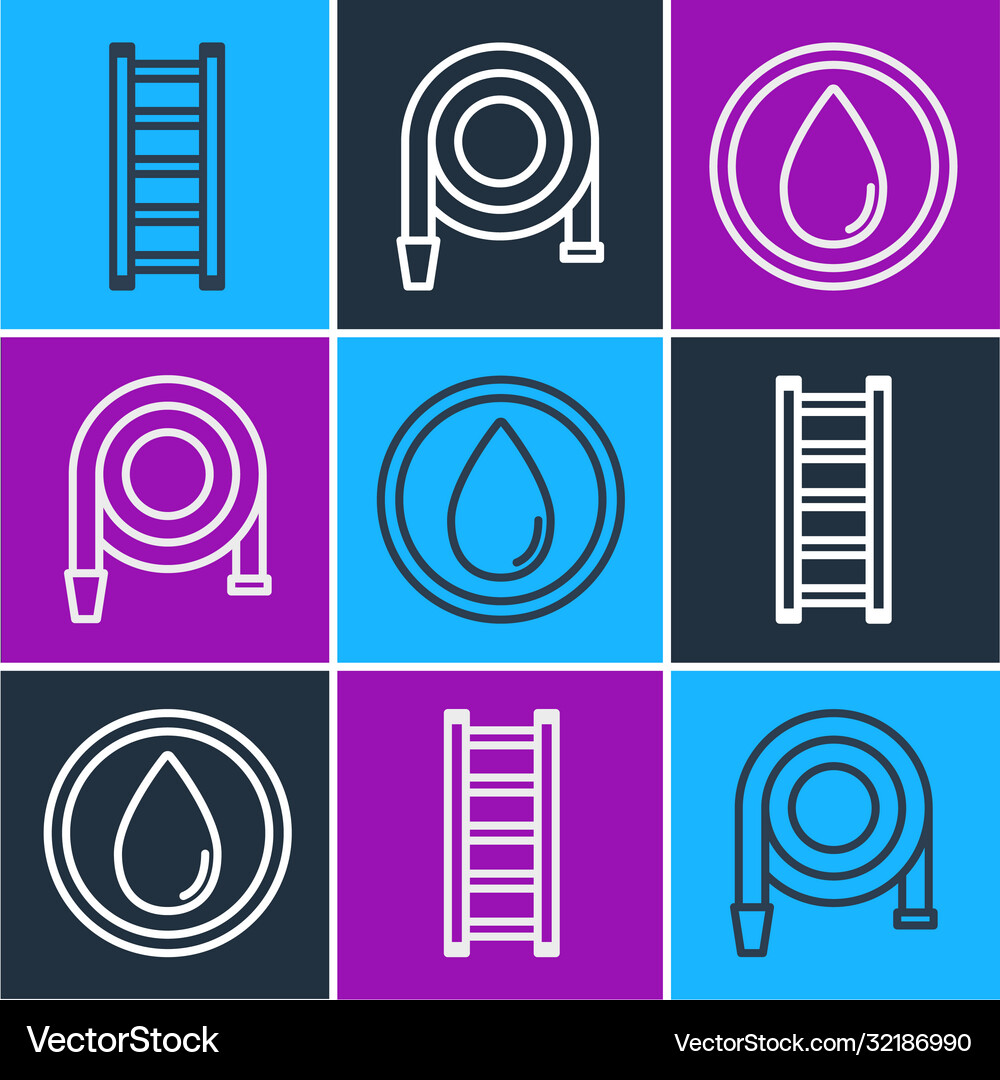 Set line fire escape water drop and fire hose Vector Image