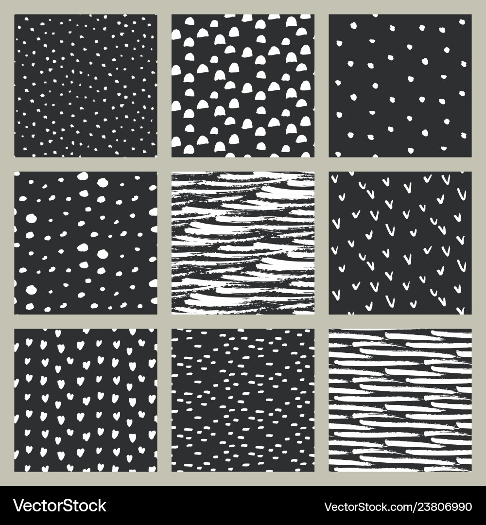 Set of hand drawn ink seamless patterns endless Vector Image