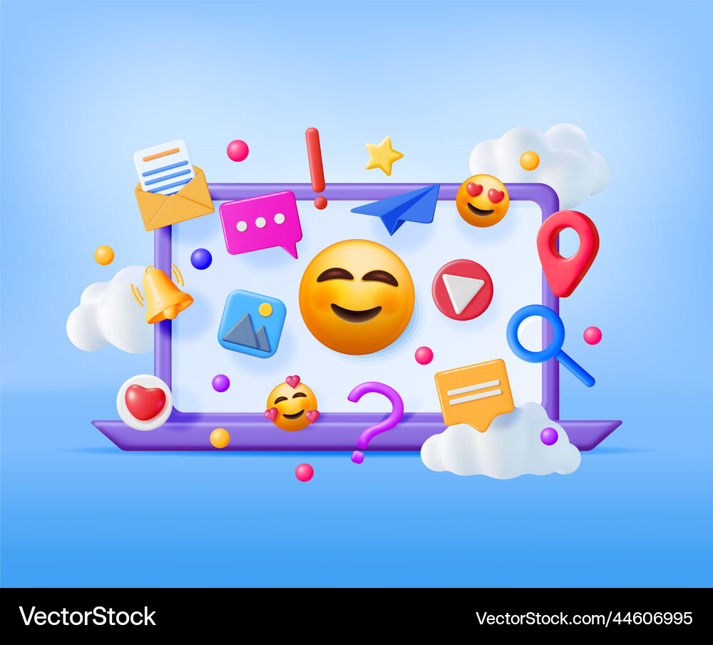 3d social media concept isolated Royalty Free Vector Image