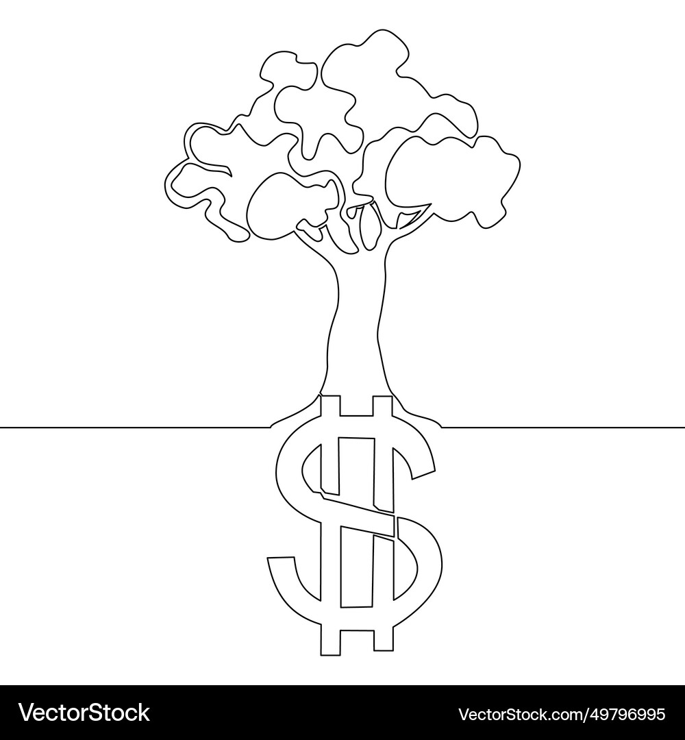 Continuous line drawn money tree plant with dollar