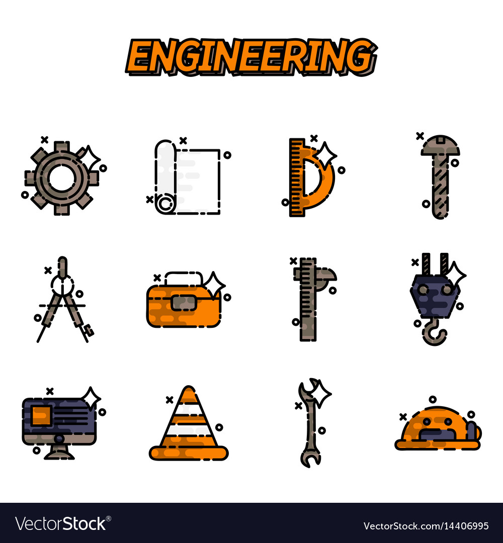 Engineering flat icons set Royalty Free Vector Image