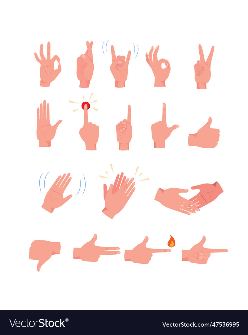 Hand gestures flat icon kit Royalty Free Vector Image Hand gestures flat icon kit Royalty Free Vector Image