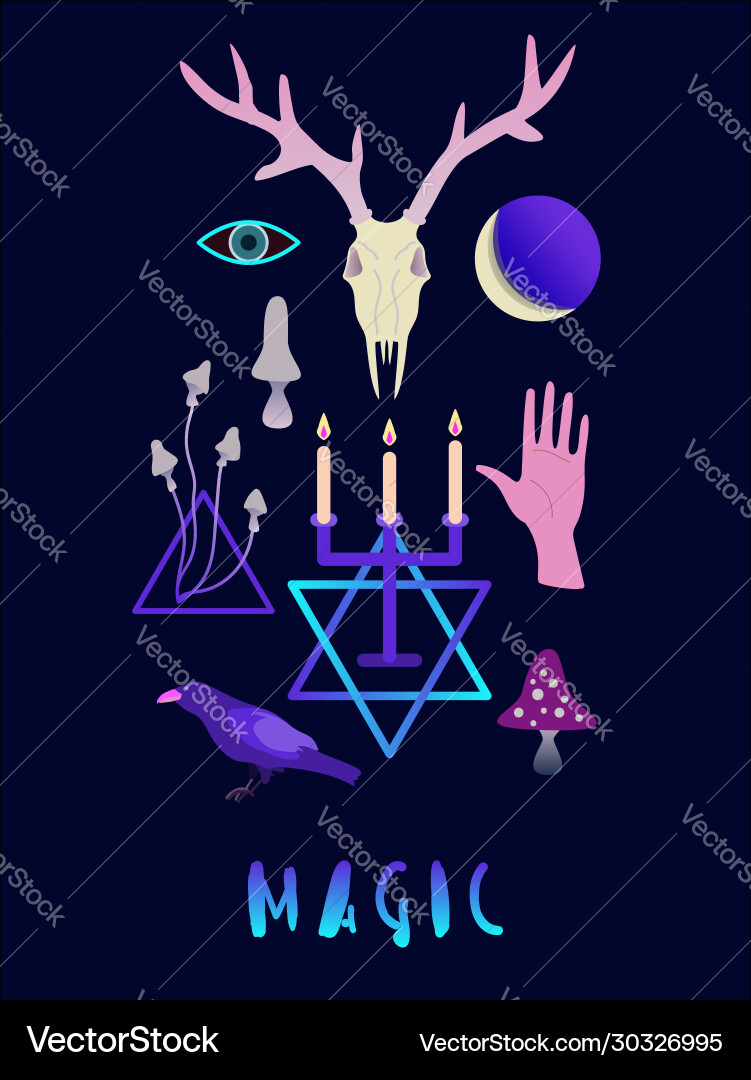 Poster with magic items greeting card invitation Vector Image