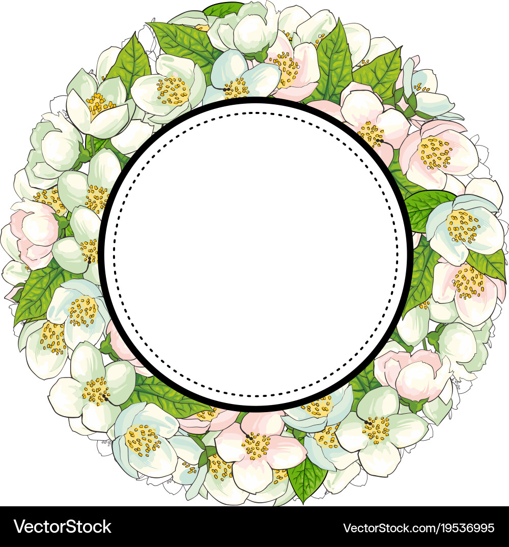 Round frame of cherry blossom branches Royalty Free Vector