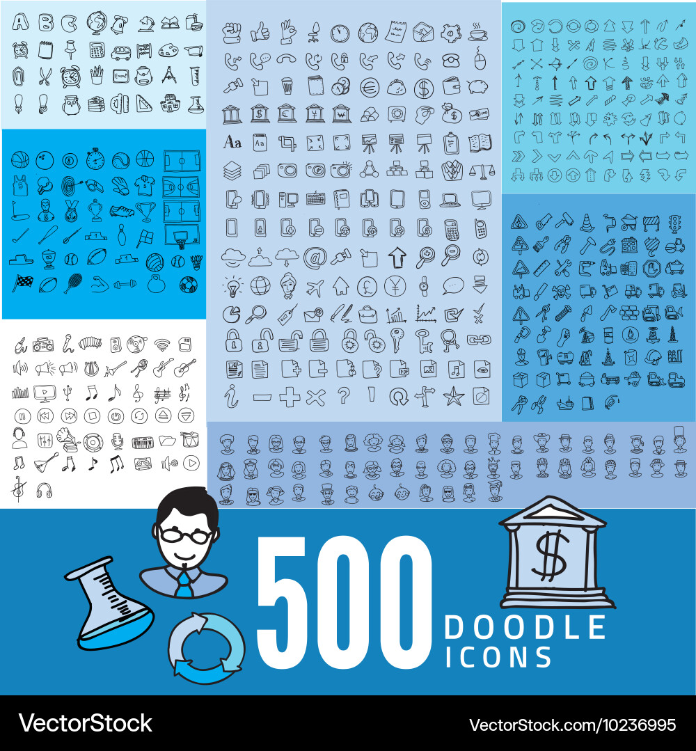Set of 500 doodle icon Royalty Free Vector Image