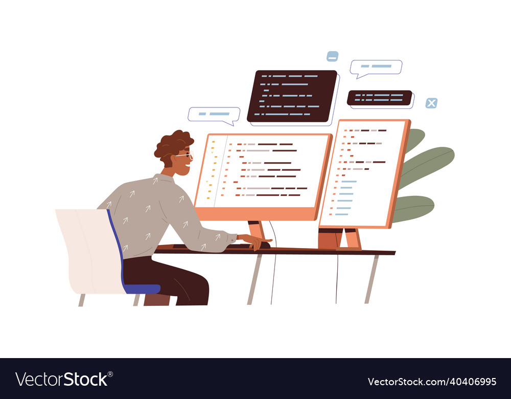 Software developer work with program code Vector Image