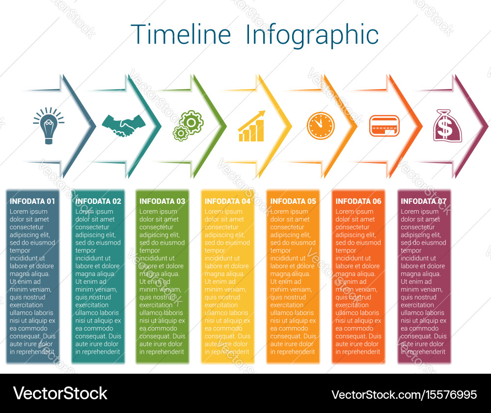 Timeline infographic 7 color arrows Royalty Free Vector