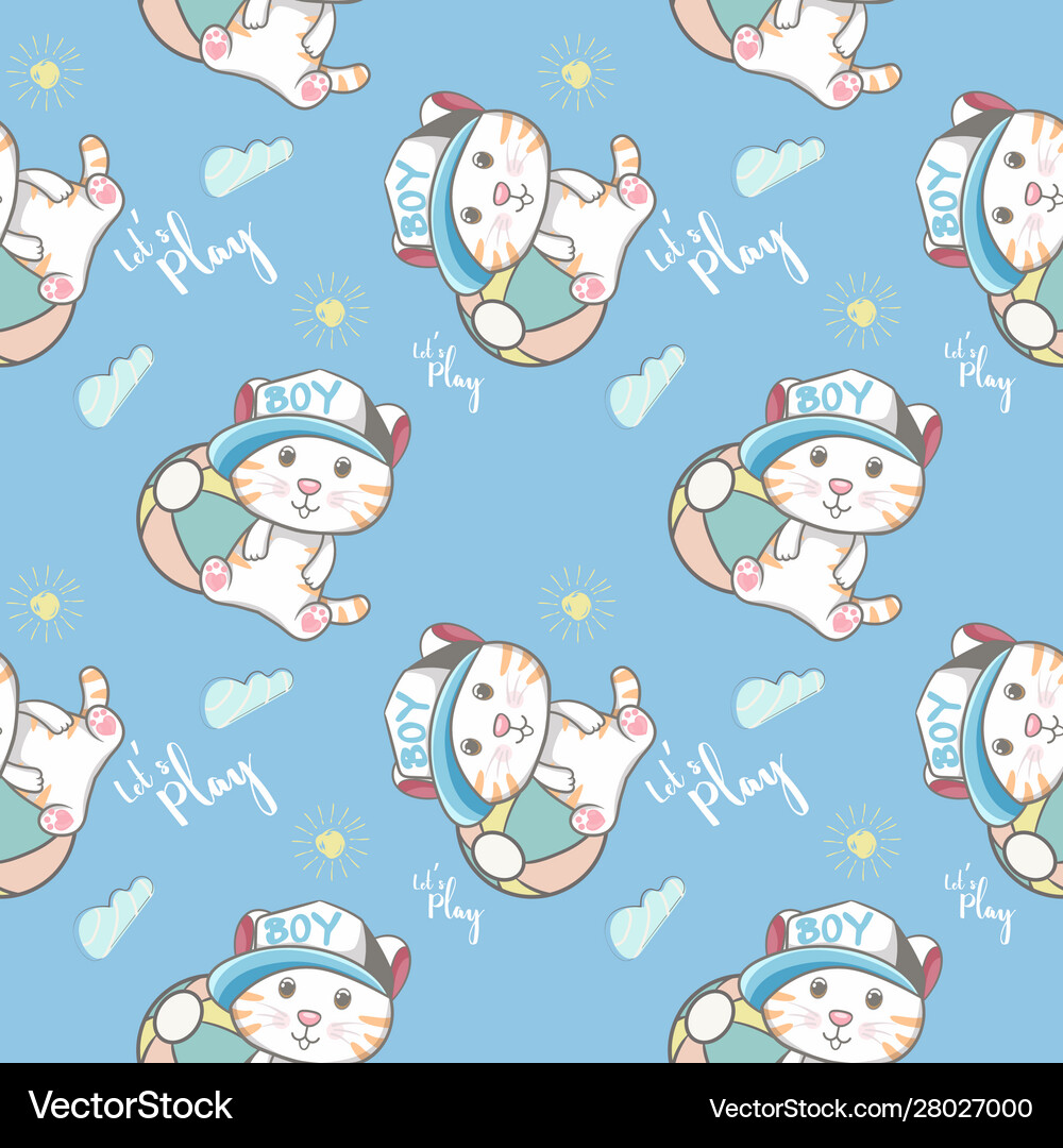 Cute baby cat boy with pattern set Royalty Free Vector Image